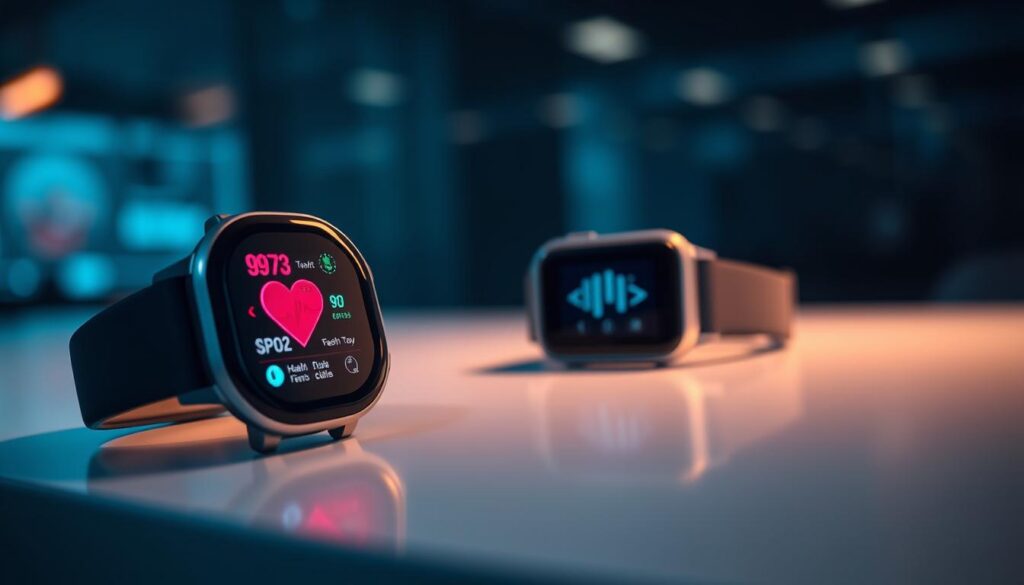 A close-up view of advanced health sensors integrated into various ...